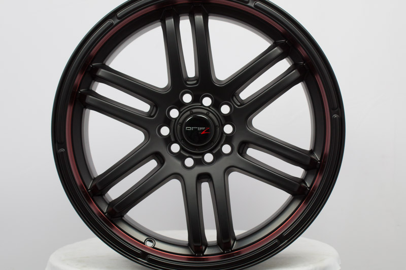 RealView of Drifz FX 207 Carbon Black W/ Red Stripes - 17x7.5 +42 ...