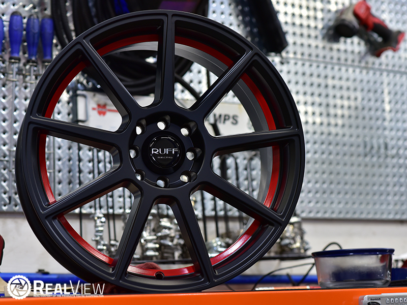 RealView of Ruff Racing R366 Black W Red Lip - 17x7.5 +38 ...