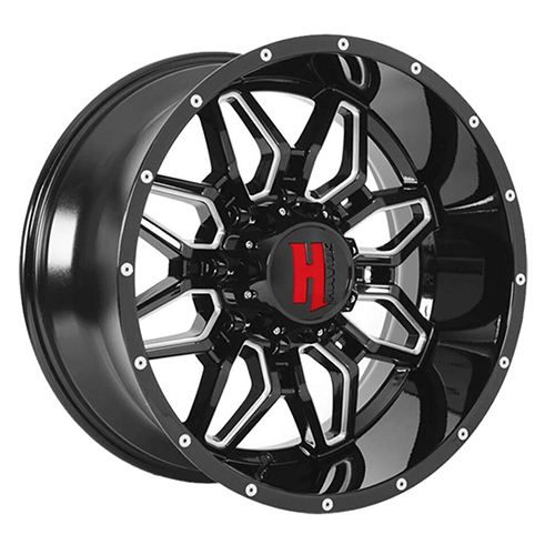 Havok H109 Gloss Black w/ Milled Windows & Milled Rivets Wheels 6x5.5 ...