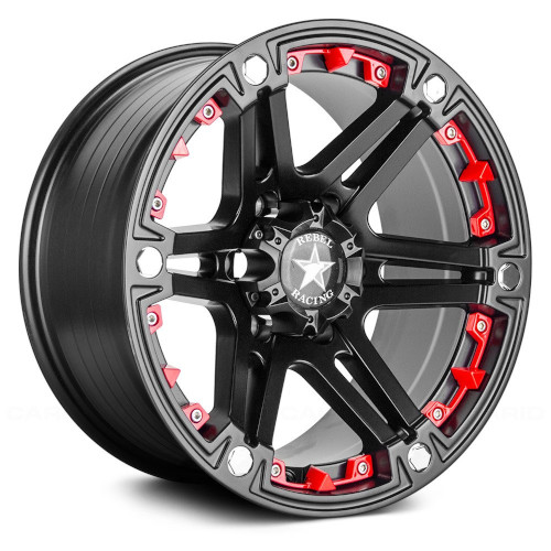 Rebel Racing Titan R93 Matte Black W/ Red Inserts Wheels 6x5.5 - 17x9 ...