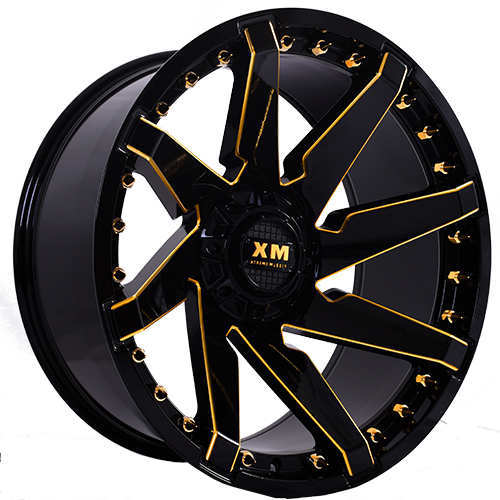 Xtreme Mudder XM301 Gloss Black Yellow Milled Wheels 5x4.5 - 22x12 -44 - XM301221251155127-4478GBYM