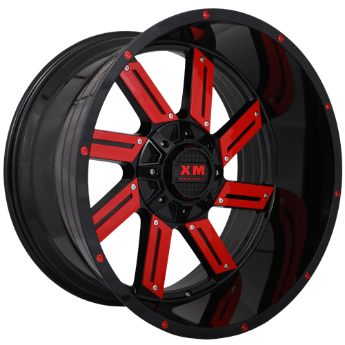 Xtreme Mudder XM319 Gloss Black Red Inserts Wheels 5x5.5 - 20x12 -44 ...
