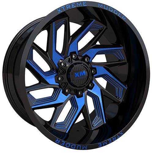 Xtreme Mudder XM343 Gloss Black Blue Milled Wheels 5x115 - 22x12 -44 ...